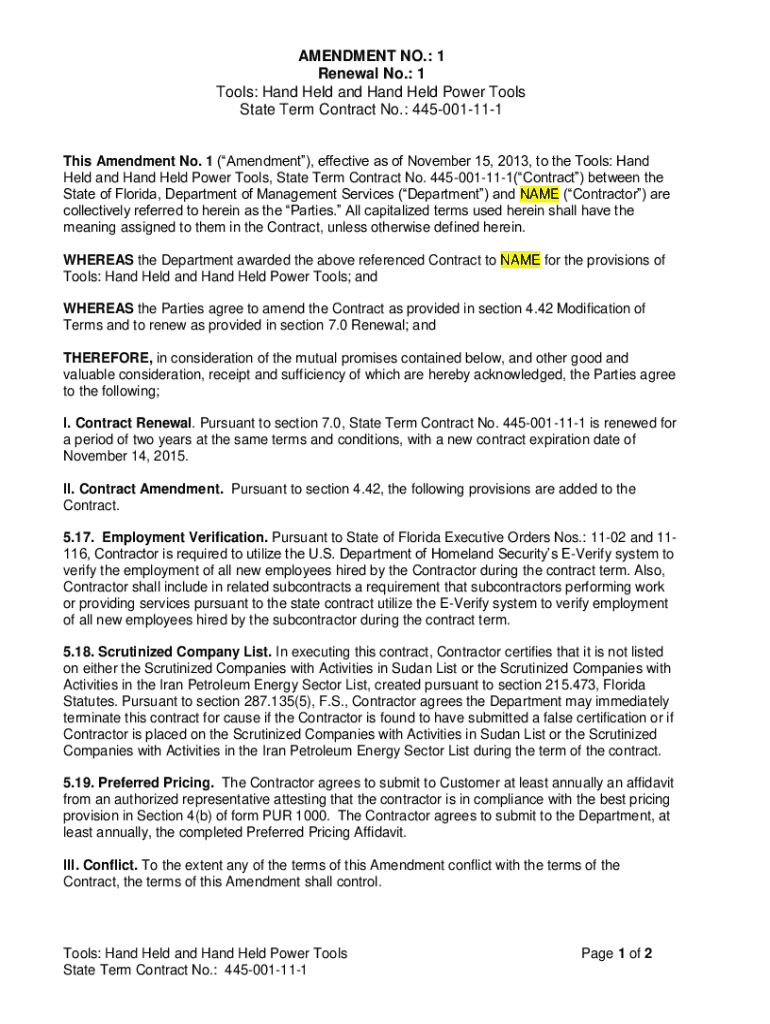 Fillable Online Amendment No. 1 to Renewal Agreement, dated February 26 ...