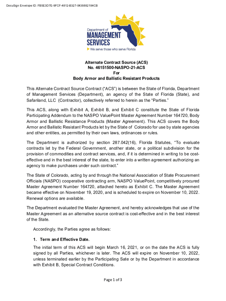 Fillable Online Alternate Contract Source (ACS) No. 46151500-NASPO-21 ...