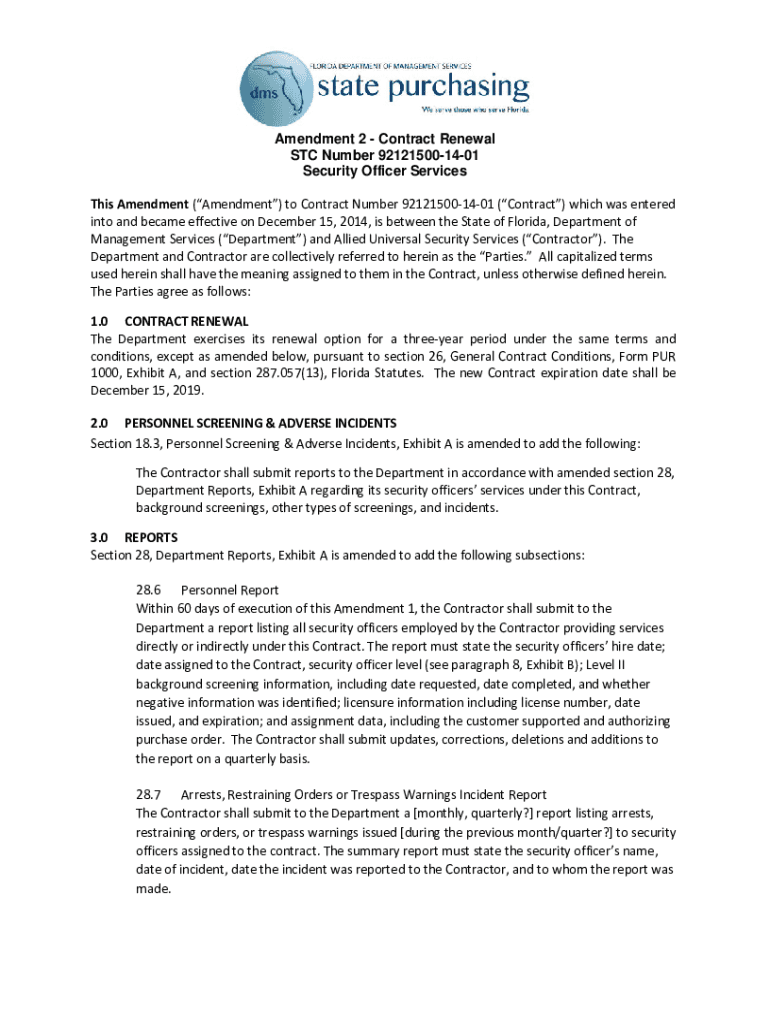 Fillable Online Fillable Online Amendment 1 - Contract Renewal Fax ...