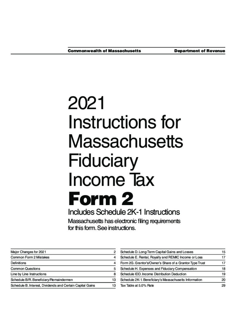 Fillable Online 2021 Instructions for Massachusetts Fiduciary Income ...