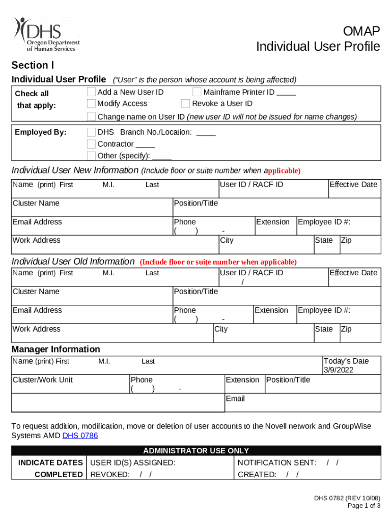 OMAP Ination Systems Access And Authorization. DHS 78212/05 Doc Template | pdfFiller