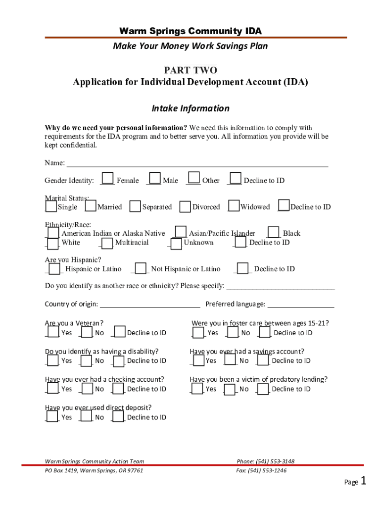 Fillable Online Fillable Online IDA Program - Warm Springs Community ...