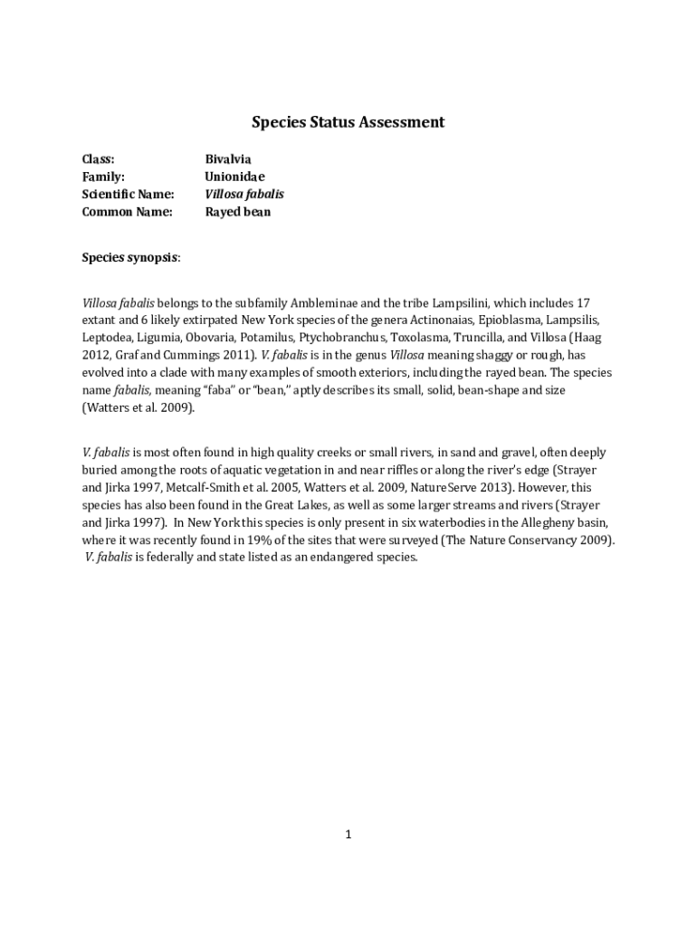 Fillable Online Species Assessment for Rayed bean. Species Assessment ...