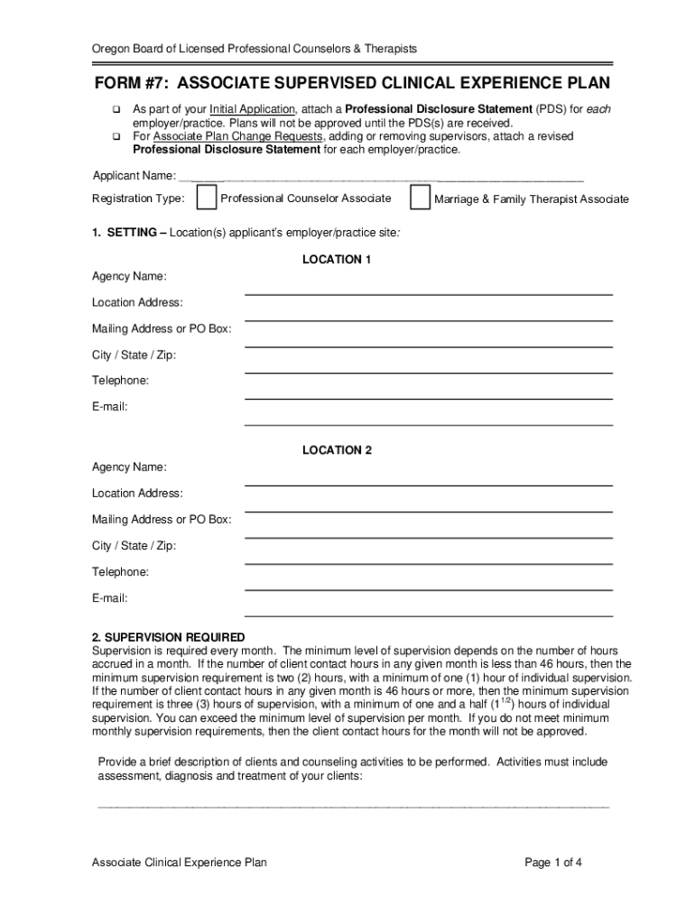 Fillable Online form #7: associate supervised clinical experience plan ...