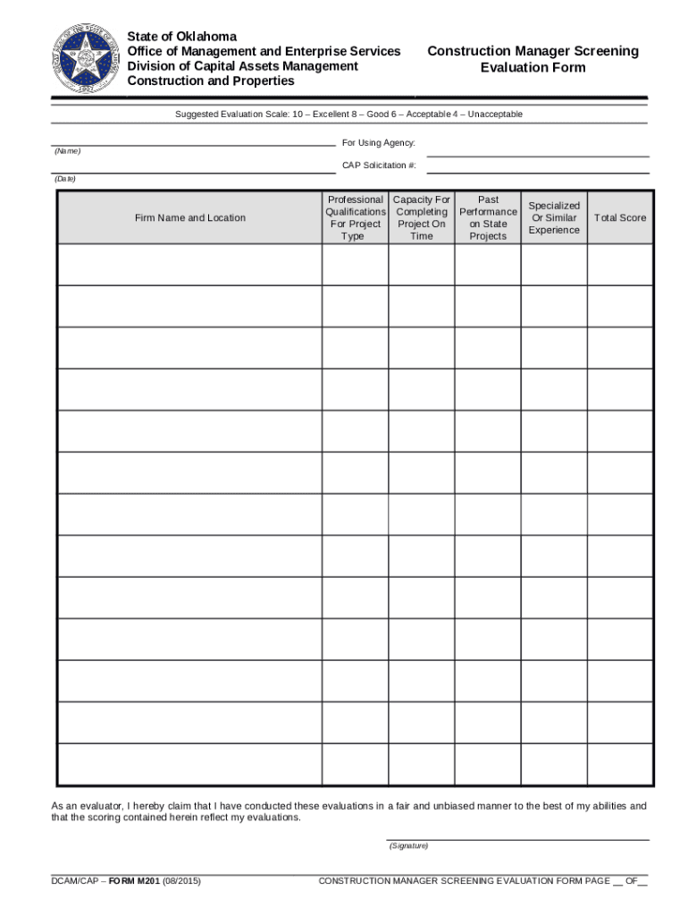 DCAM--CAP-M201. Construction Manager Screening Evaluation Doc Template ...