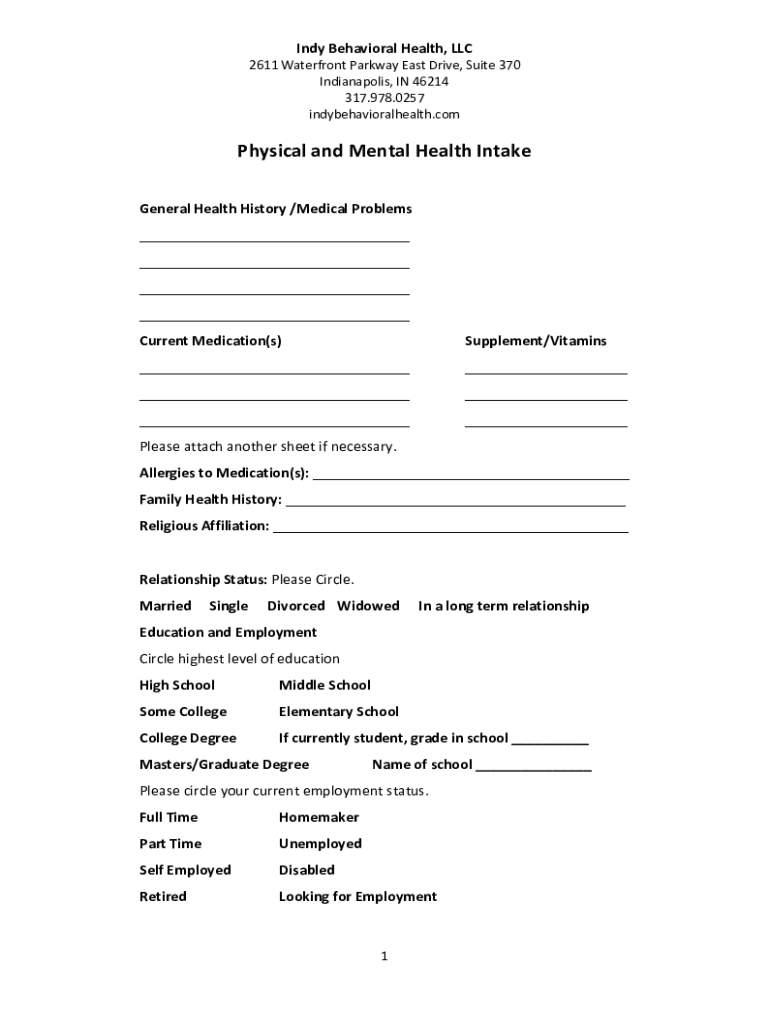 Fillable Online indybehavioralhealth.comwp-contentuploadsPhysical and ...