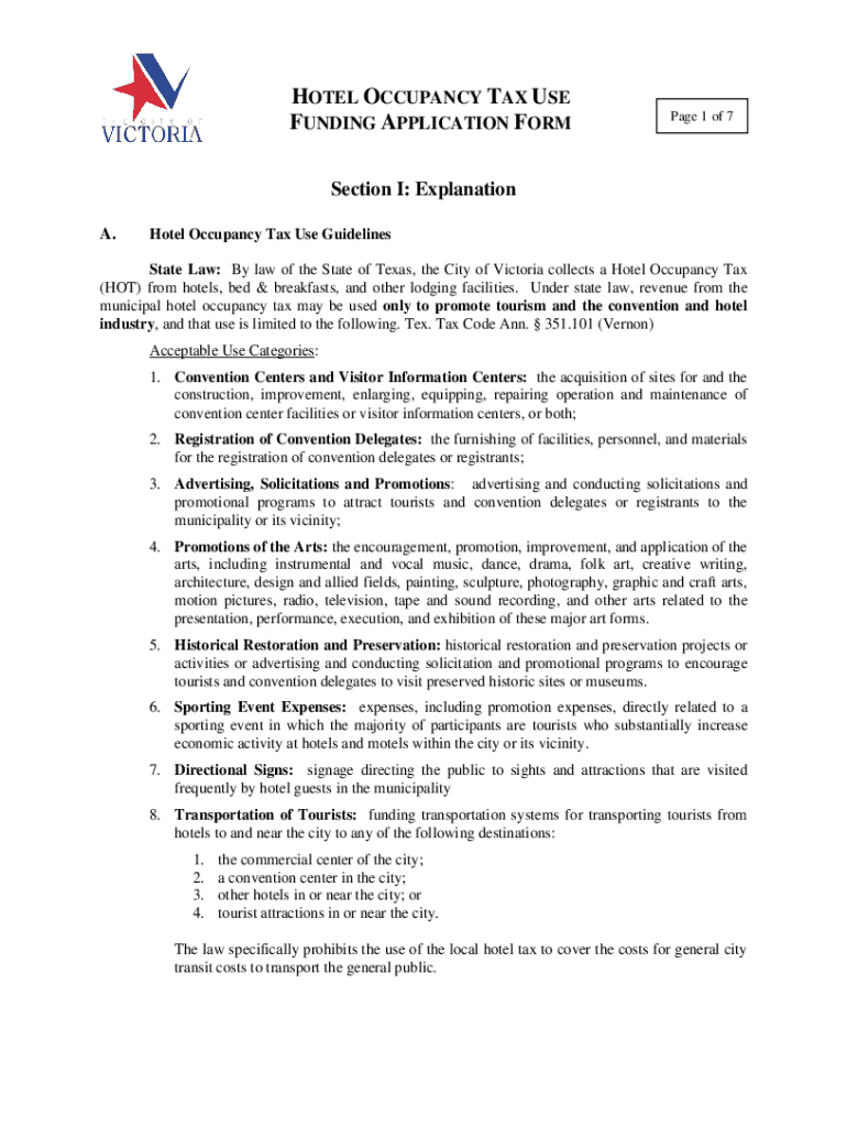 Fillable Online hotel occupancy tax use funding application form Fax ...