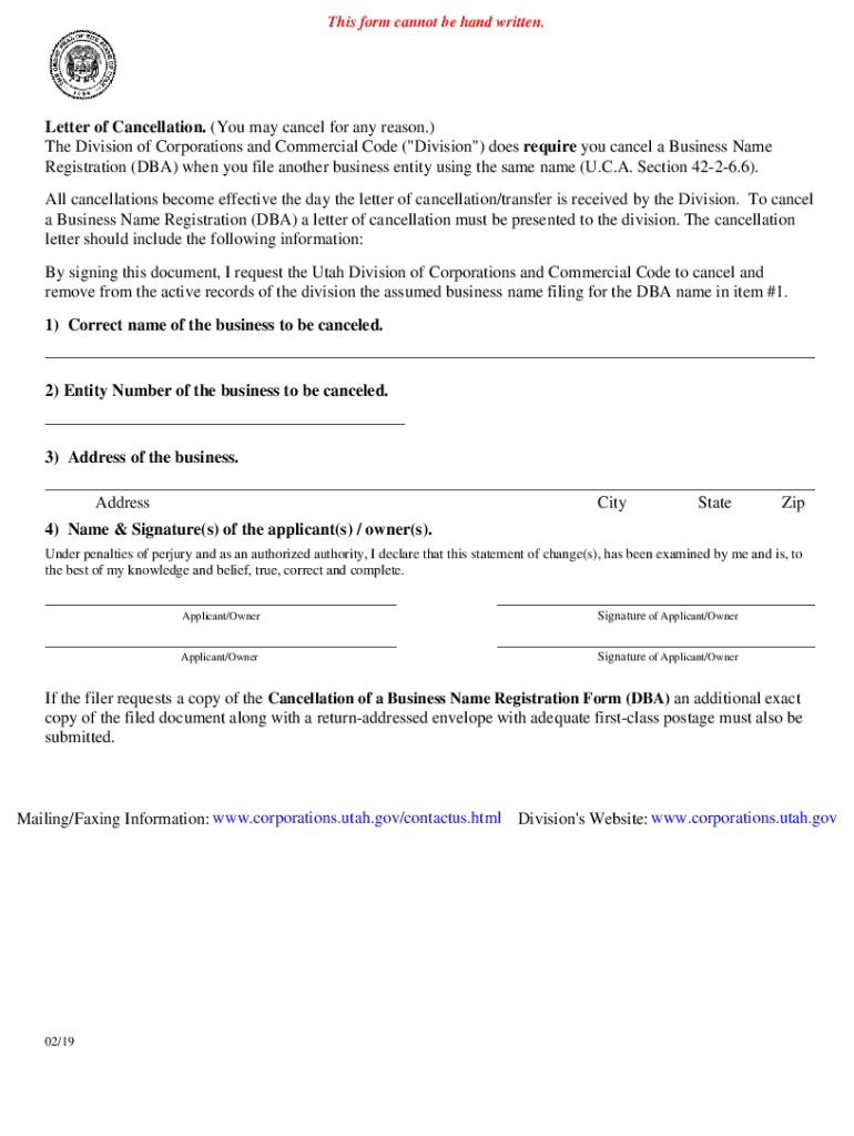 Fillable Online corporations utah Letter of Cancellation. (You may cancel for any reason.) The ...