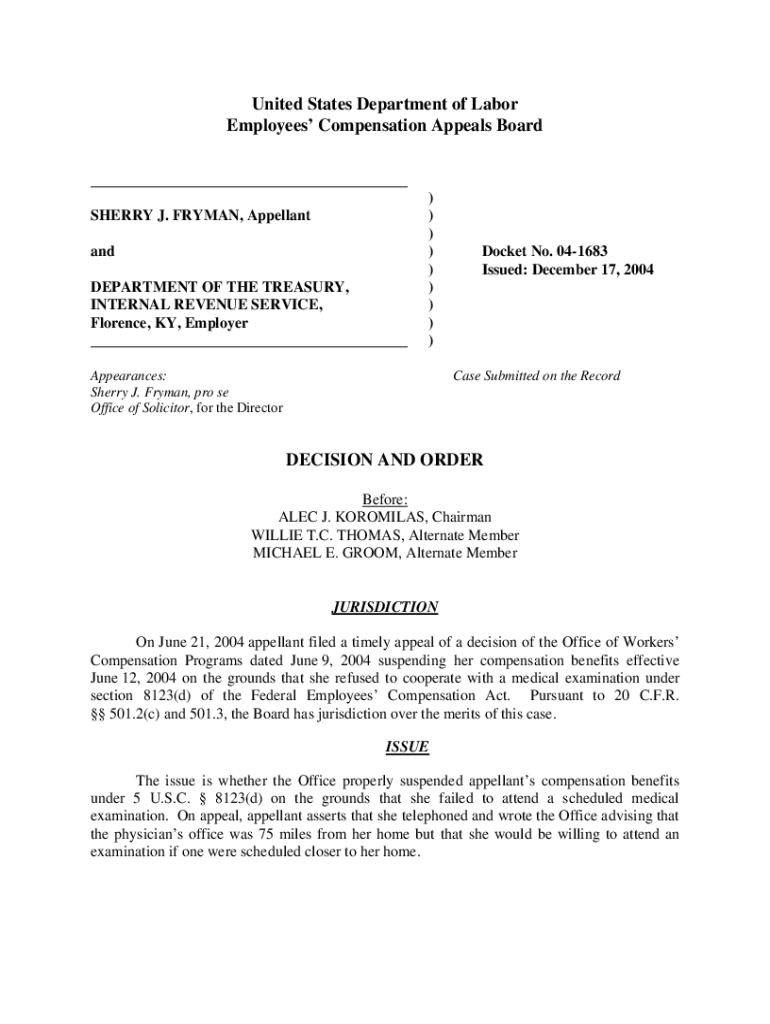 Fillable Online 04-1683: SHERRY J. FRYMAN and DEPARTMENT OF THE T ...