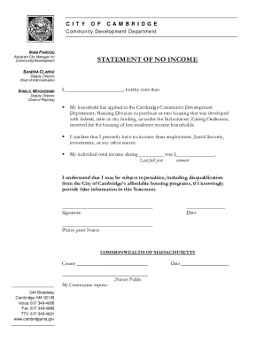 Fillable Online Statement of No Income for Homeownership Program ...