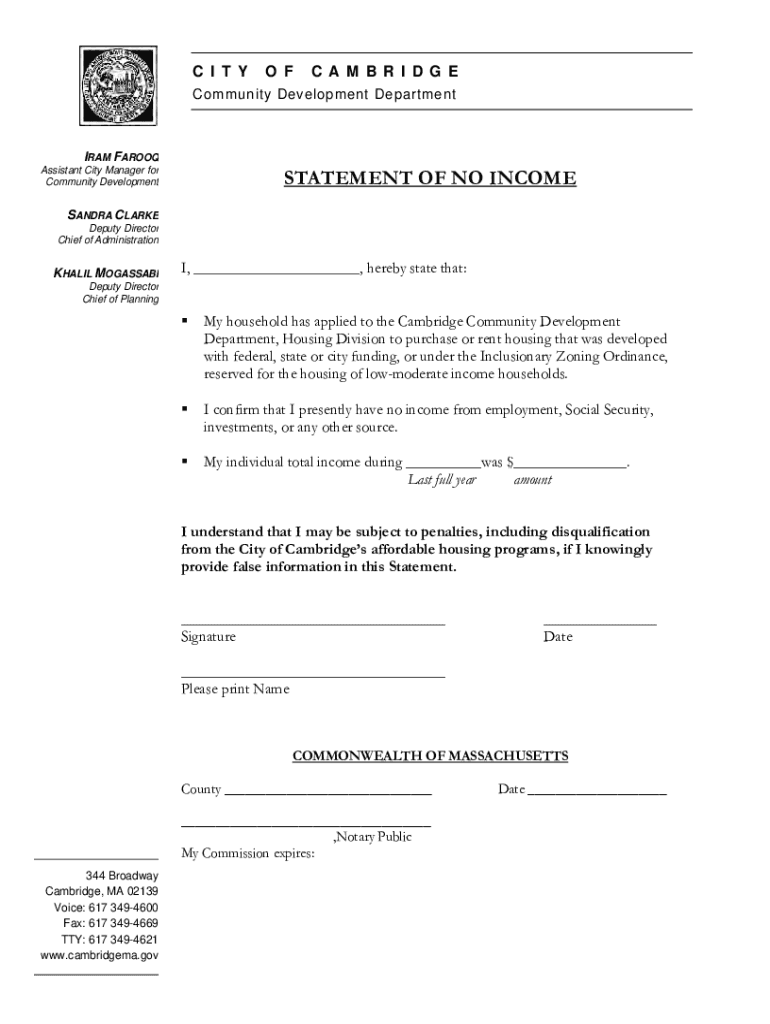 Fillable Online Statement of No Income for Homeownership Program ...