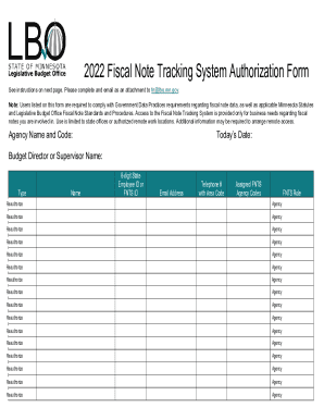 Fillable Online Fiscal Note Tracking System Authorization Form. Fiscal ...