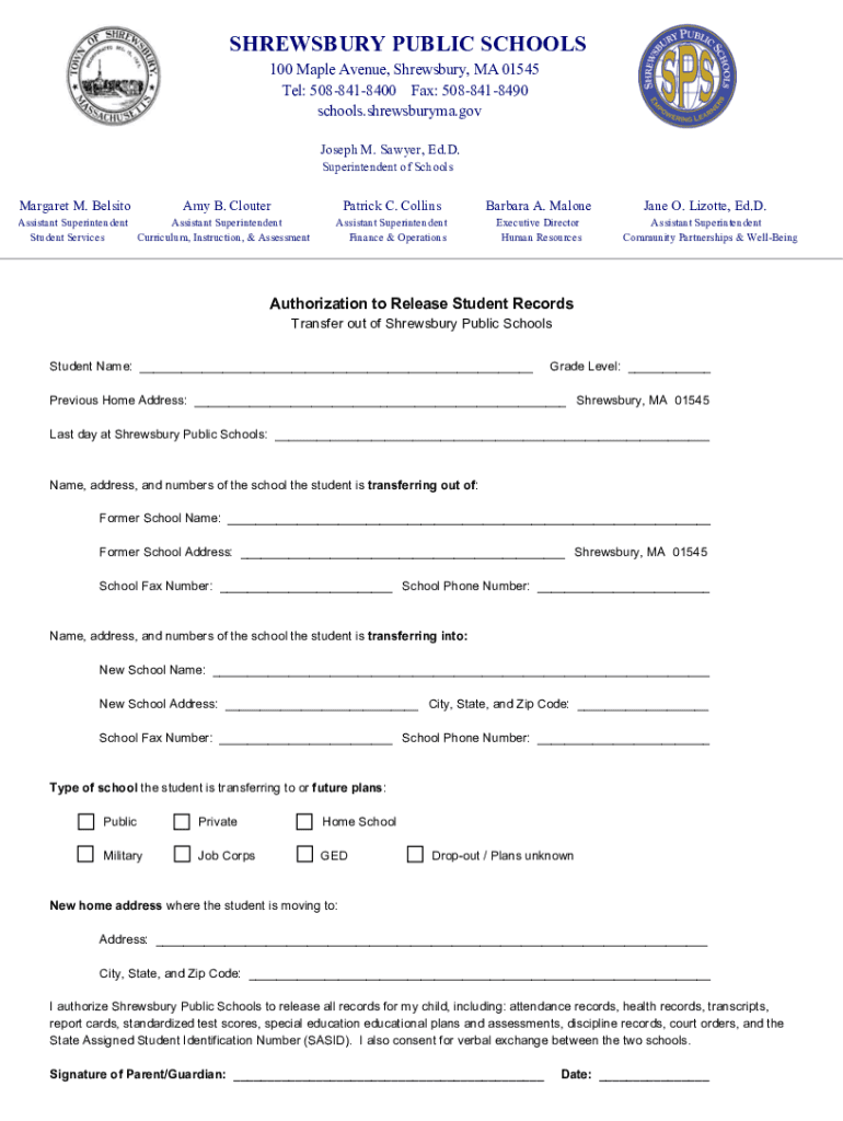 Fillable Online Authorization to Release Student Records (outgoing ...