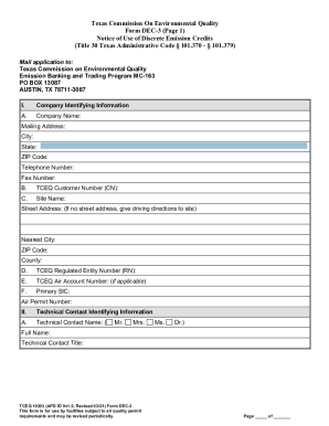 Fillable Online TCEQ Form DEC-3 Notice of Use of Discrete Emission ...