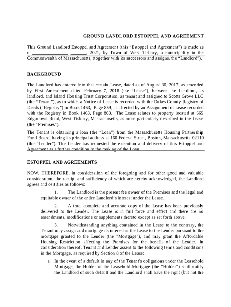 Ground Lessor Estoppel and Agreement Doc Template | pdfFiller