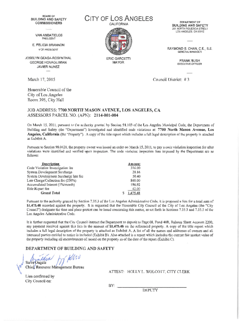 Fillable Online Fillable Online City of Los Angeles Department of ...