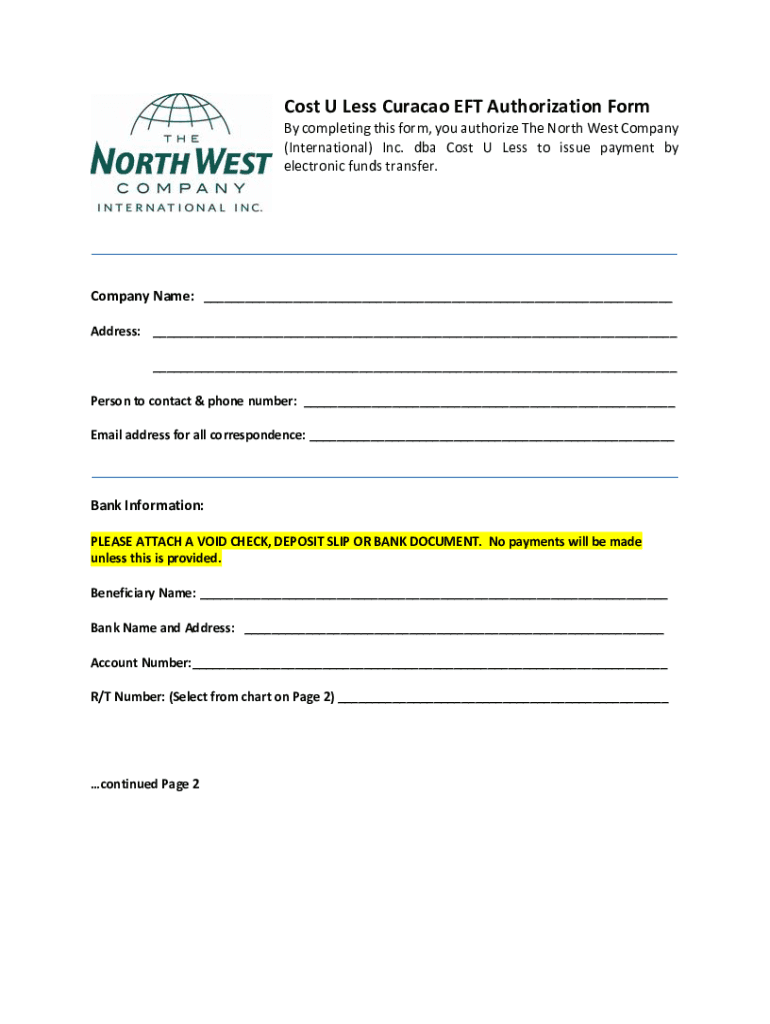 Fillable Online www.northwest.cauploadspublicCost U Less Curacao EFT ...