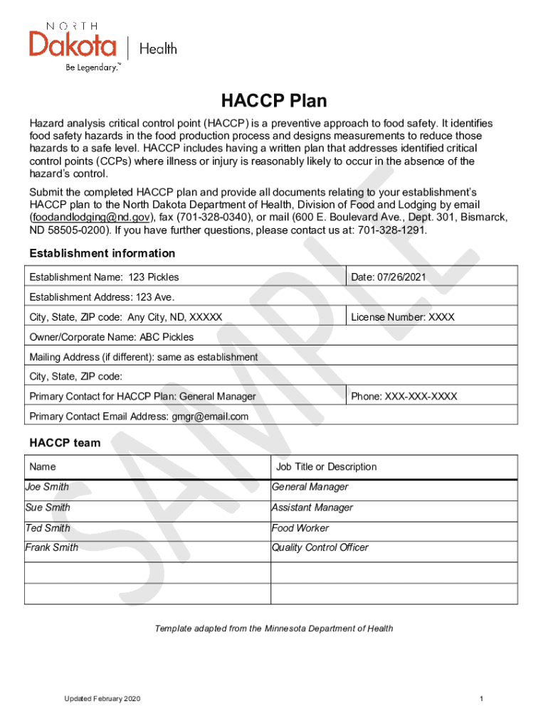 Fillable Online www.health.nd.gov sites wwwRetail HACCP Plan Review ...