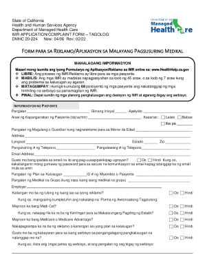 Fillable Online www.dmhc.ca.govPortals0IMR APPLICATION/COMPLAINT FORM ...