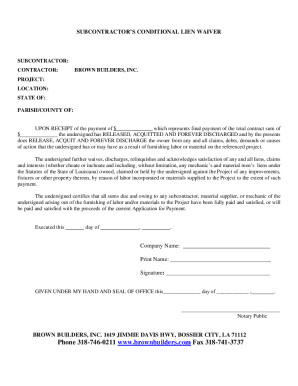 Fillable Online SUBCONTRACTORS FINAL LIEN WAIVER AND RELEASE OF CLAIMS ...