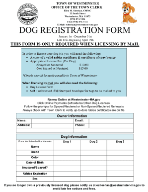 Fillable Online DOG REGISTRATION FORM Fax Email Print - pdfFiller