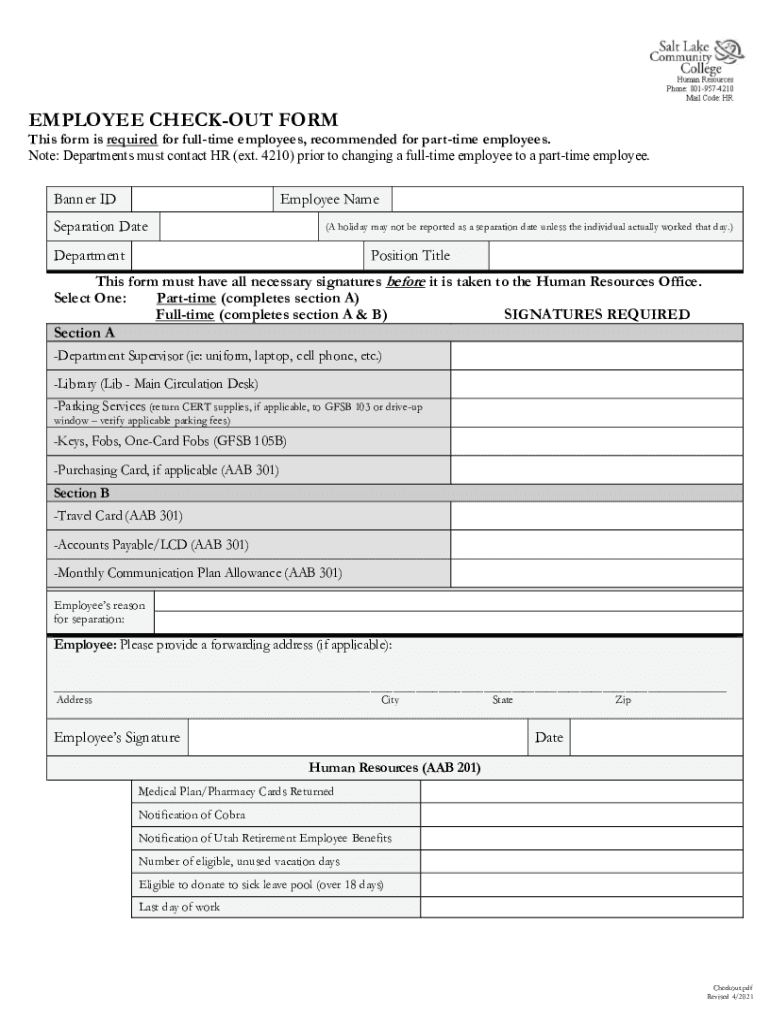 Fillable Online i.slcc.edu hr docsEMPLOYEE CHECK-OUT FORM - i.slcc.edu ...
