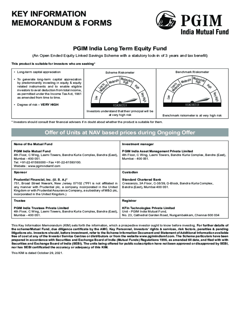 Fillable Online KEY INFORMATION MEMORANDUM & FORMS - PGIM India Mutual ...