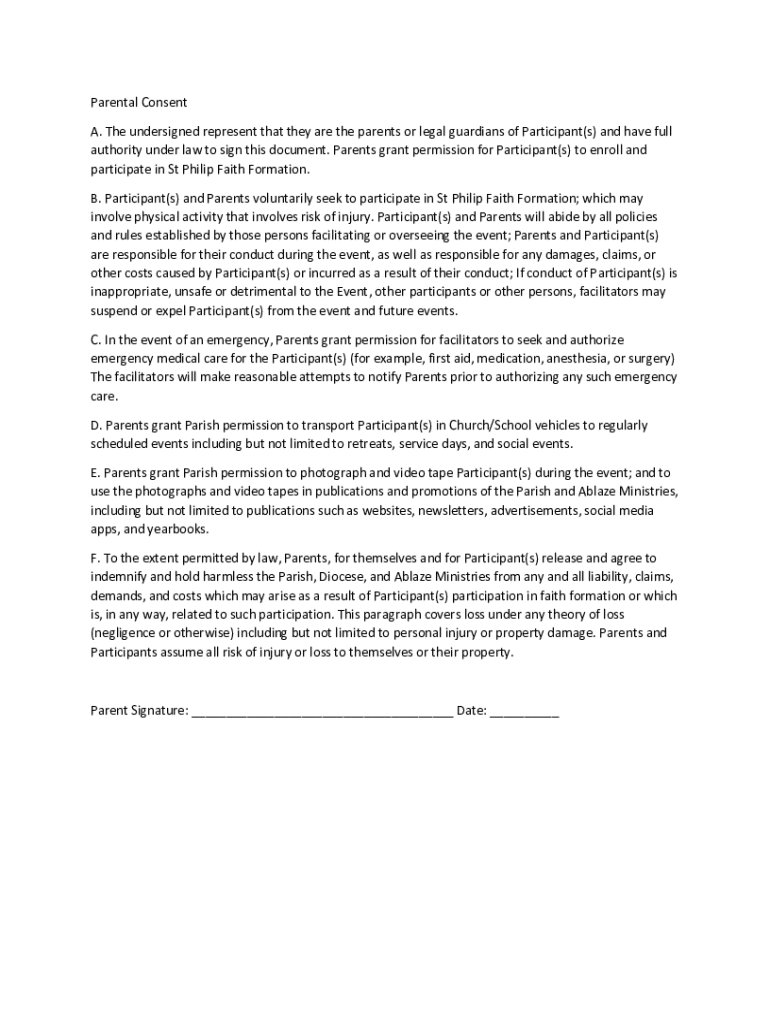 Fillable Online 50 Printable Parental Consent Form ...