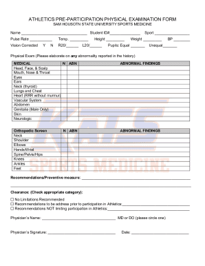 Fillable Online ATHLETICS PRE-PARTICIPATION PHYSICAL EXAMINATION FORM ...