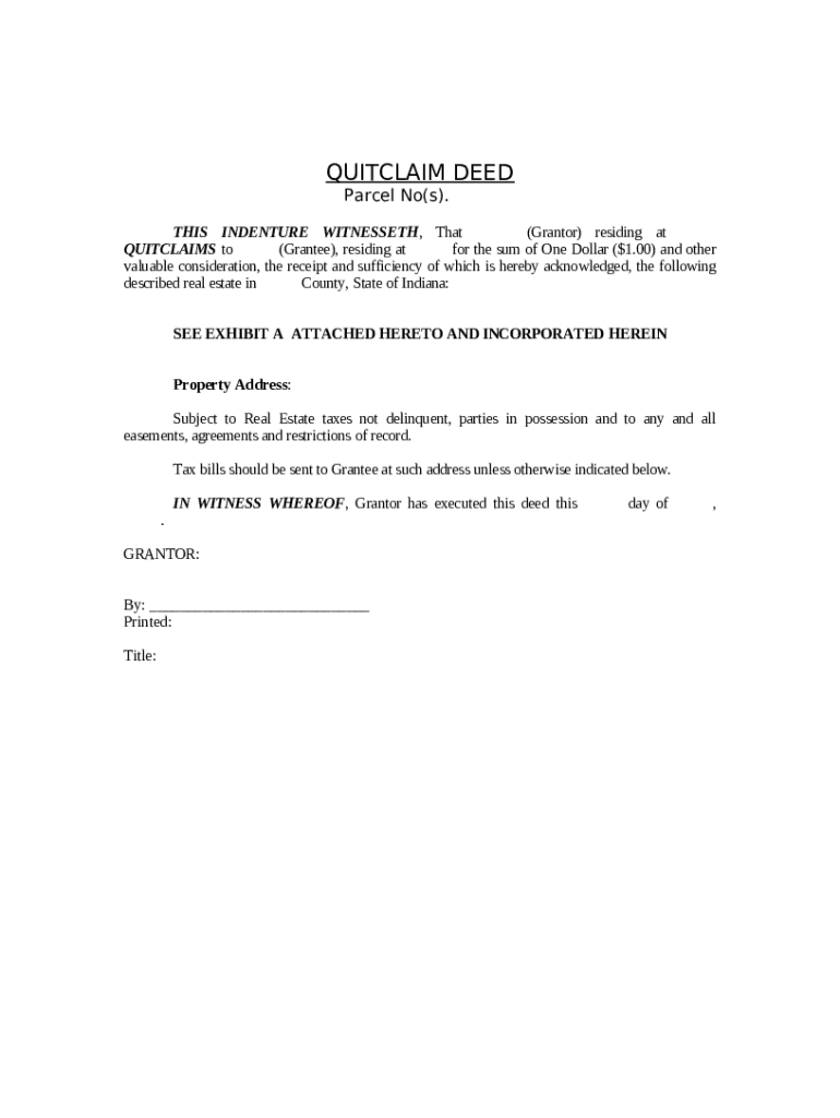 QUIT CLAIM DEED THIS INDENTURE BETWEEN: Grantor, AND ... Doc Template ...