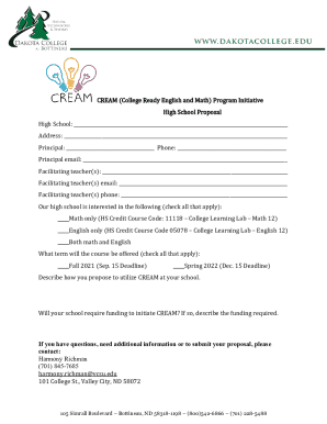 Fillable Online CREAM High School Proposal Form Fax Email Print - pdfFiller