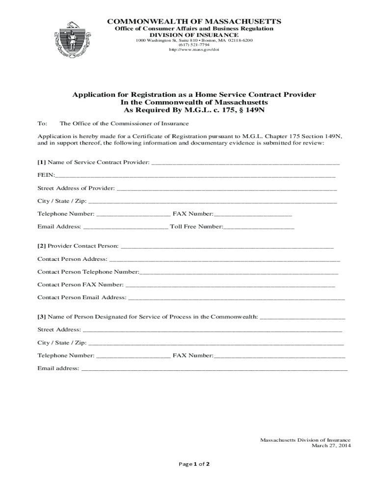 Fillable Online COMMONWEALTH OF MASSACHUSETTS Application for ... Fax ...