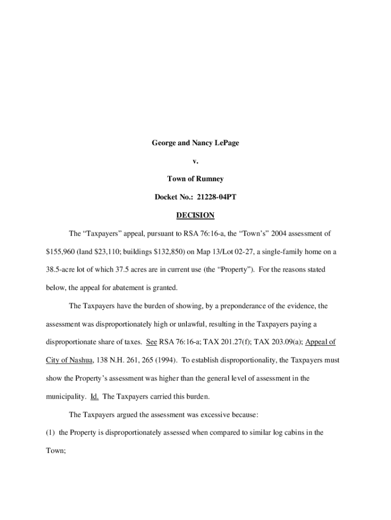 Fillable Online George and Nancy LePage v. Town of Rumney Docket No ...