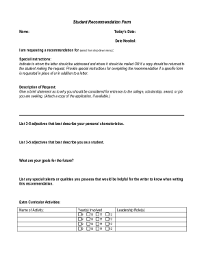 Fillable Online Student Recommendation Form Fax Email Print - pdfFiller