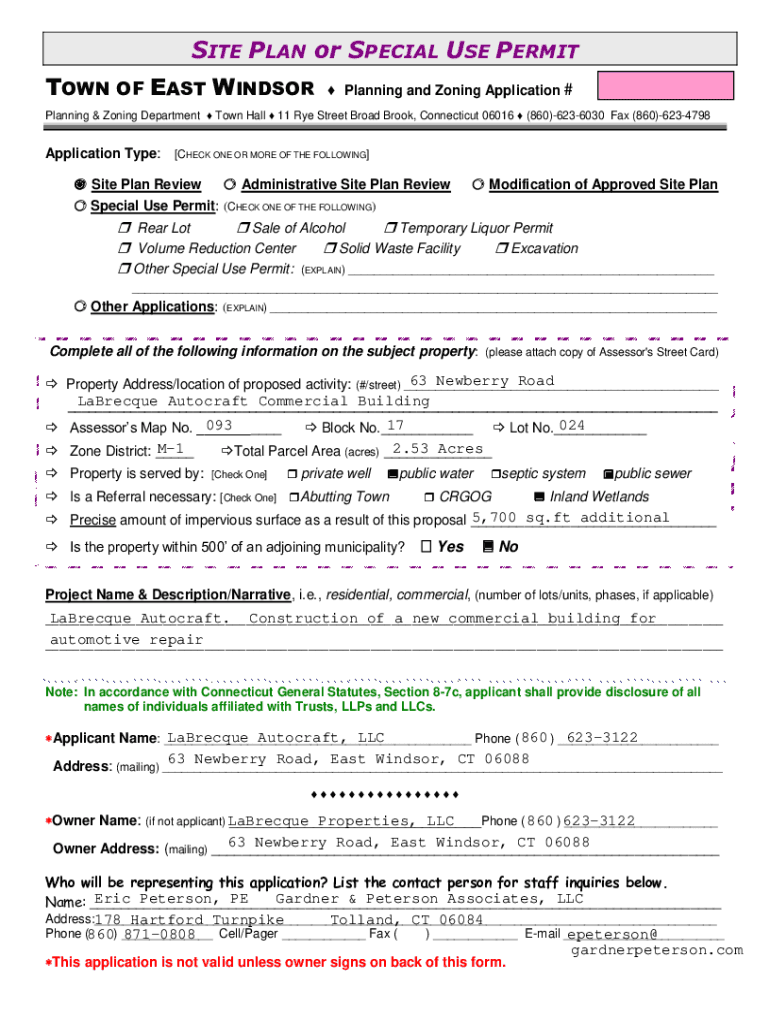 Fillable Online Town of East Windsor Planning and Zoning Application # Fax Email Print - pdfFiller