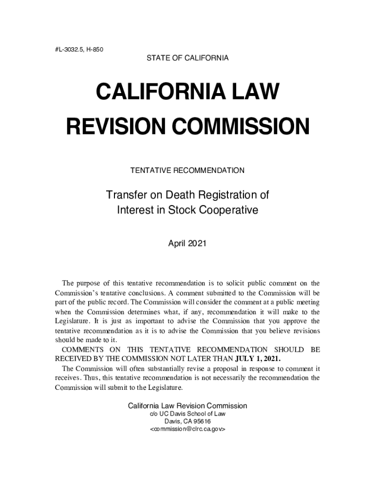 Fillable Online Stock Cooperatives and Uniform TOD Security ...