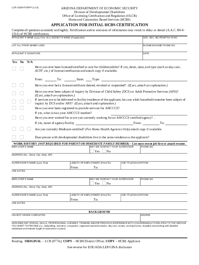 LCR-1025A FORFF. Application for Initial HCBS Certification Doc ...