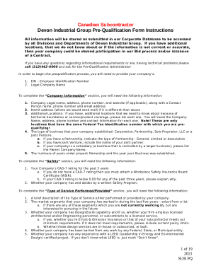 Subcontractor Pre-Qualification Instructions Doc Template | pdfFiller