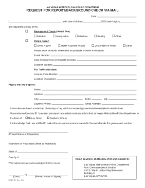 Fillable Online LAS VEGAS METROPOLITAN POLICE DEPARTMENT REQUEST FOR ...
