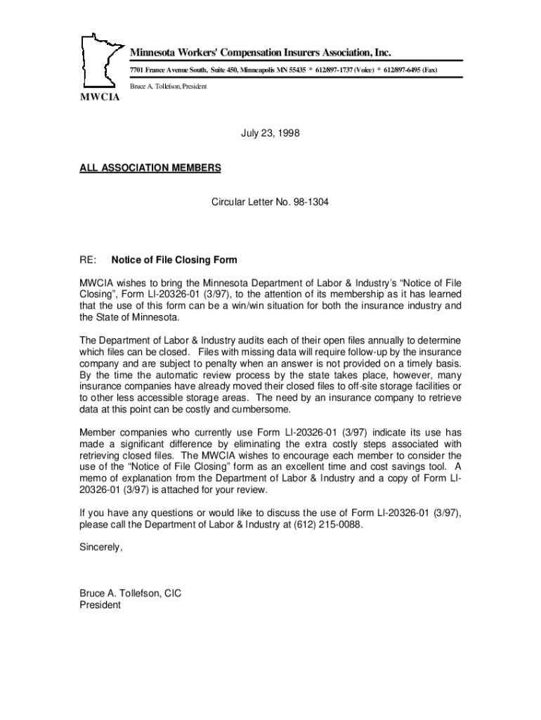 Fillable Online Notice of File Closing Form Fax Email Print - pdfFiller