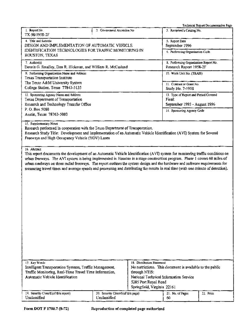 Fillable Online static tti tamu PDF CONNECTED VEHICLE APPLICATION ...