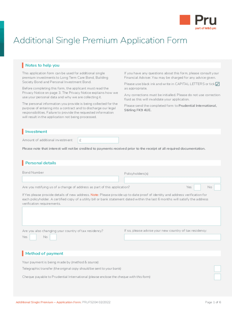 Fillable Online www.pruadviser.co.ukpdfPRUF5204M&G Additional Single ...