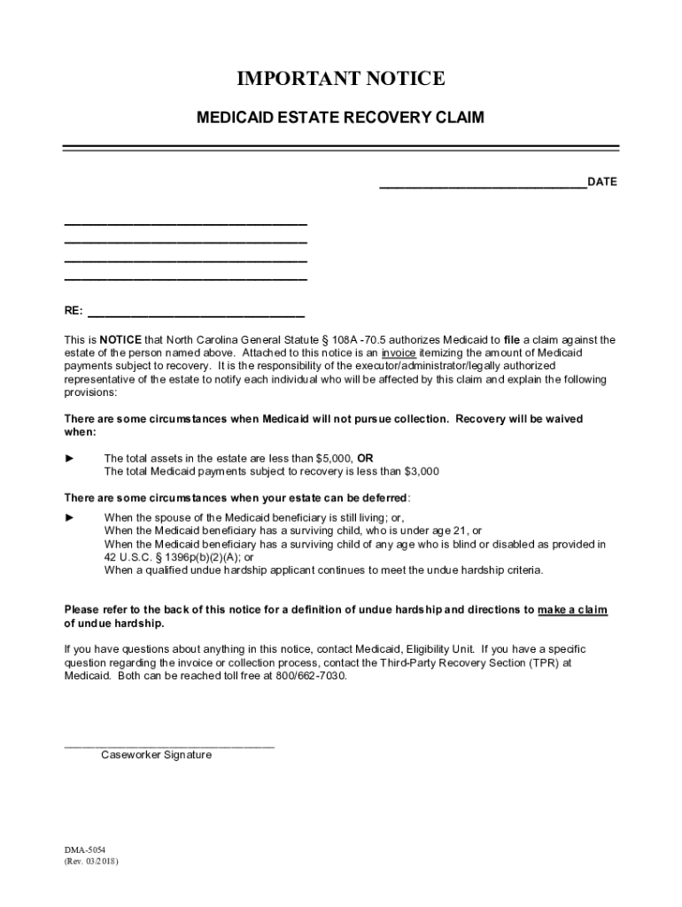 Fillable Online policies-uat.ncdhhs.govdivisionalhealthdma-5054 Estate ...