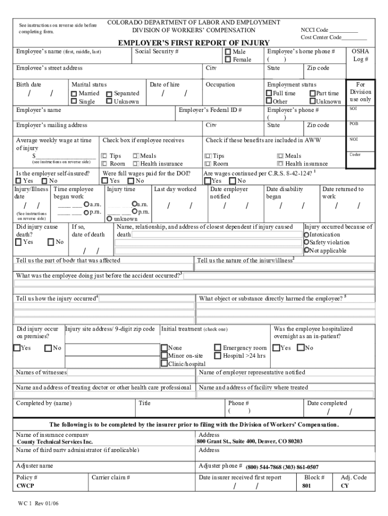 Fillable Online Colorado Workers Compensation Claim Kit - TalisPoint ...
