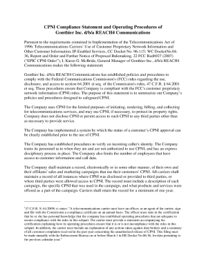 Fillable Online CPNI Compliance Statement and Operating Procedures of ...