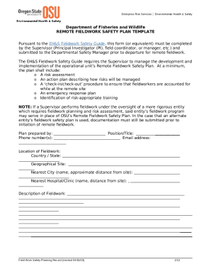 REMOTE FIELDWORK SAFETY PLAN TEMPLATE Doc Template - pdfFiller Doc ...