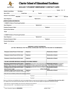 Fillable Online For oice use only: Student Emergency Contact Card ...