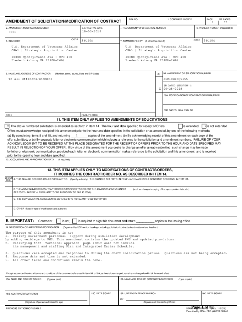 Fillable Online OF CONTRACT BPA NO.(If applicable) AMENDMENT OF ... Fax ...