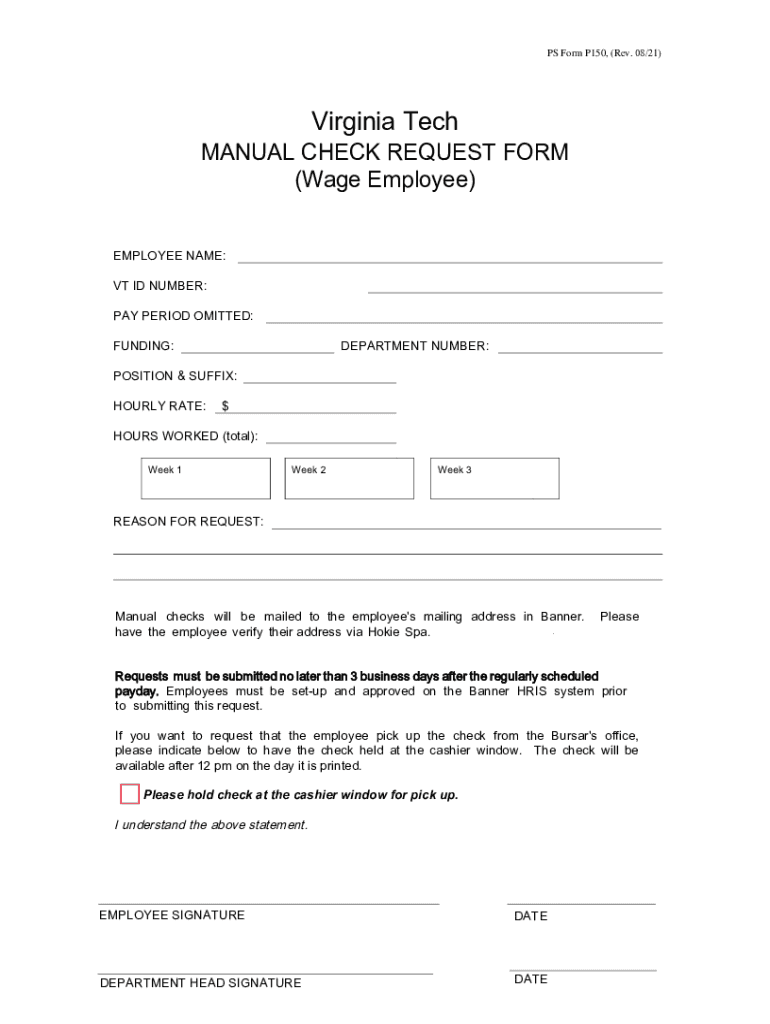 Fillable Online MANUAL CHECK REQUEST FORM - controller.vt.edu Fax Email ...