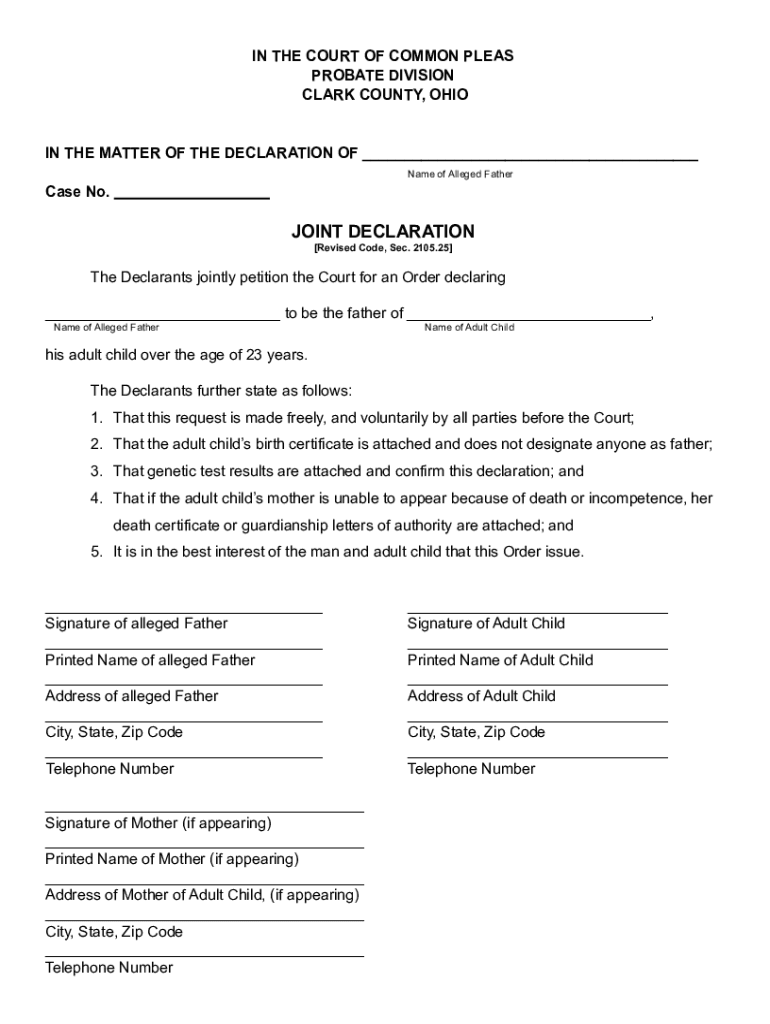 Fillable Online www.probate.clarkcountyohio.govpdfJointDeclarationIN ...